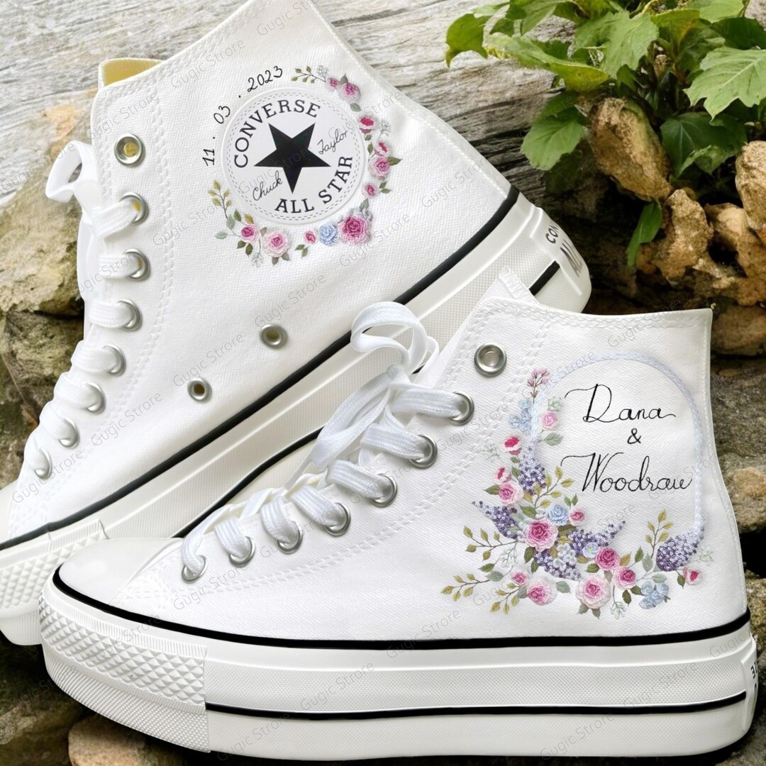 Custom Embroidered Converse Platform, Anniversary Gift for Her, Wedding ...
