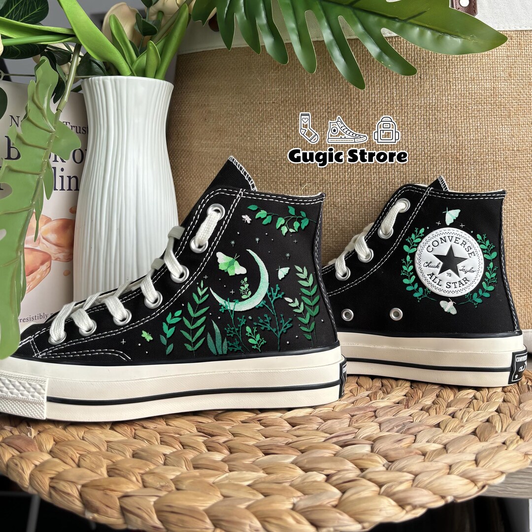 Starry Night Embroidery Converse, Night Butterfly Embroidery Sneakers ...