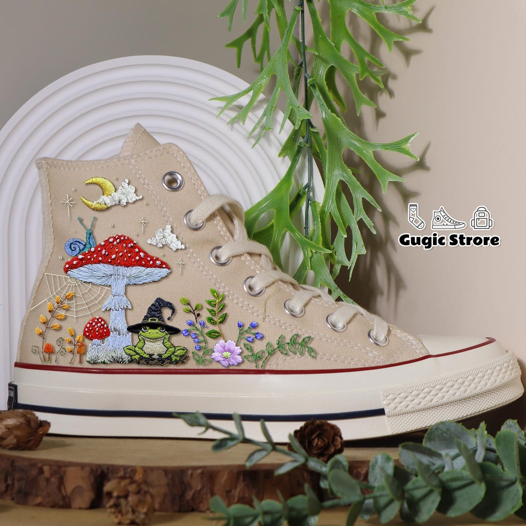 Witch Frog Embroidered Converse, Mushroom Embroidered Converse,custom ...