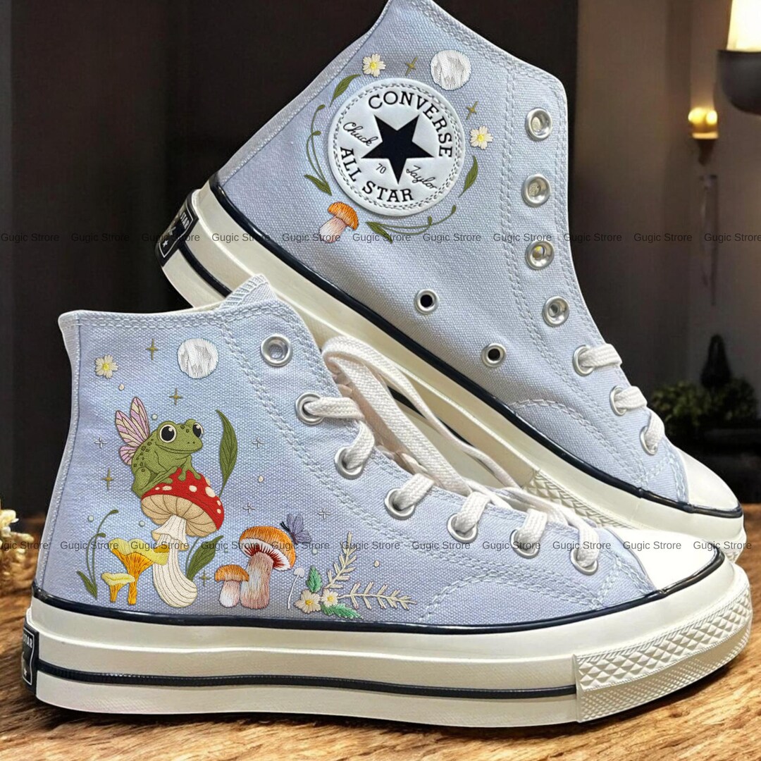 Frog Mushroom Converse, Custom Embroidered Fairy Frog Converse ...