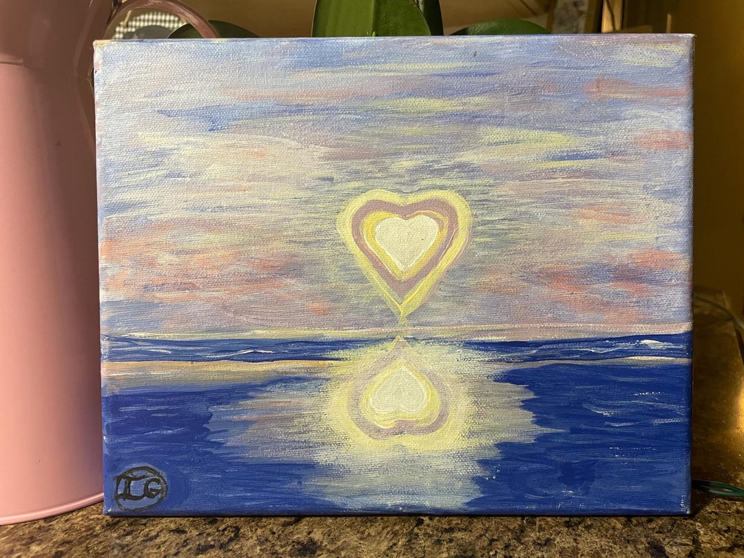 Abstract ORIGINAL Hand-painted Wall Art, Reflection, Heart Sunset Blue ...