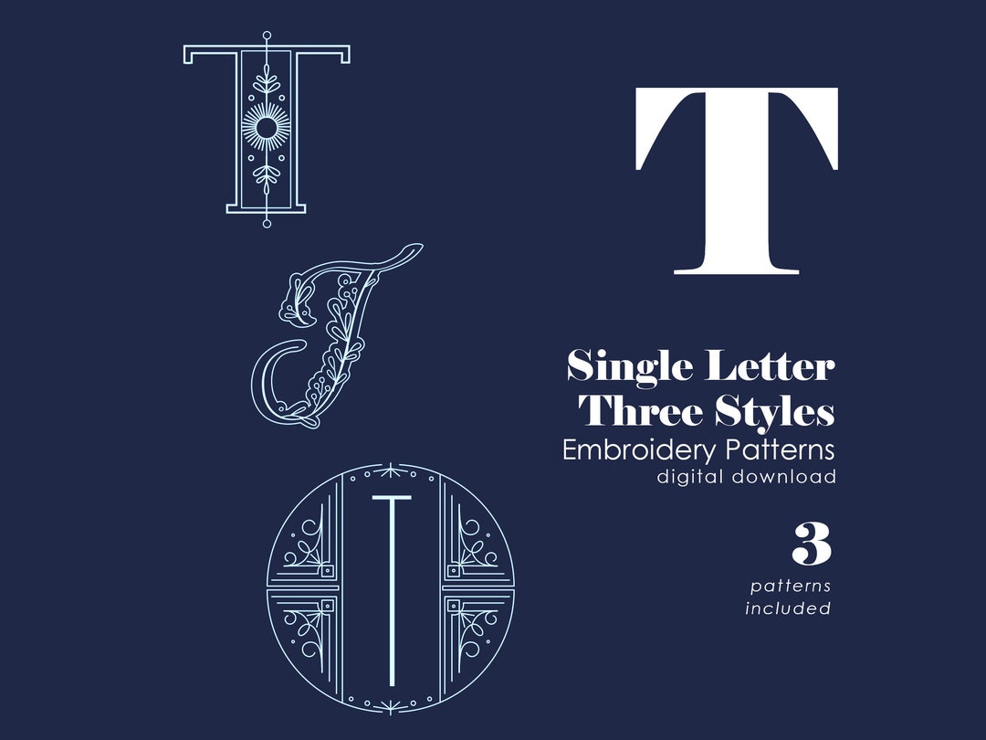 Monogram Embroidery Patterns | Letter T Hand Embroidery Designs in 3 ...
