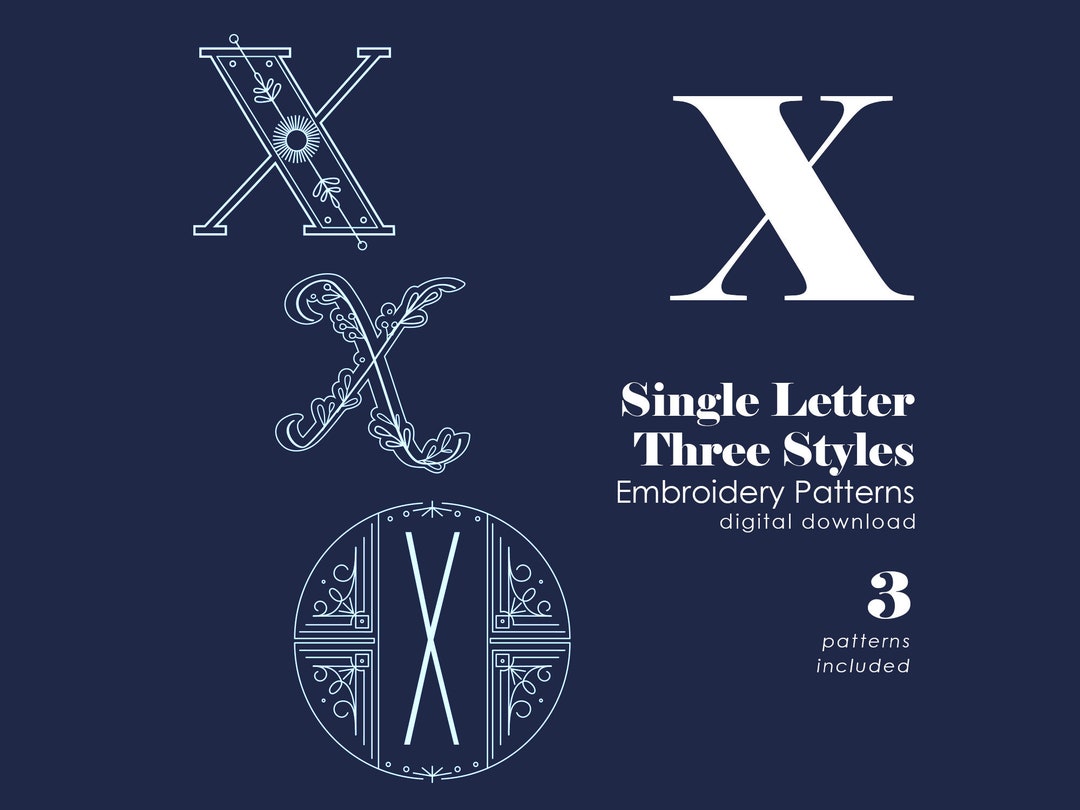 Embroidered Monogram Patterns | Letter X Hand Embroidery Pattern in 3 ...
