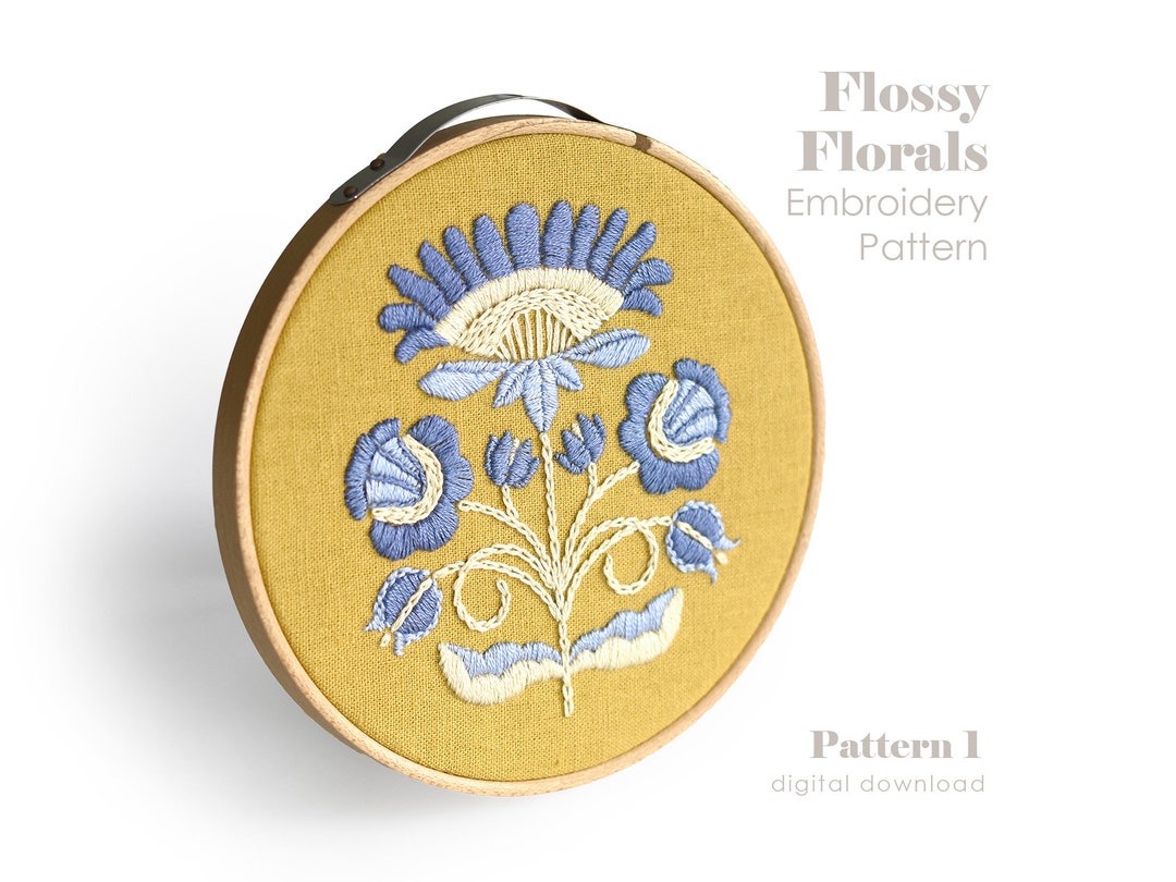 Floral Embroidery Pattern | Folk Flower Embroidery Pattern | Modern ...