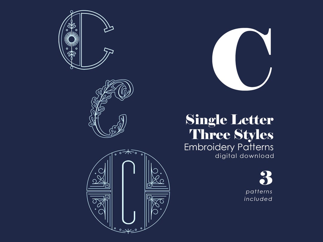 Letter C Embroidery Pattern | Hand Embroidery Pattern in 3 Styles ...