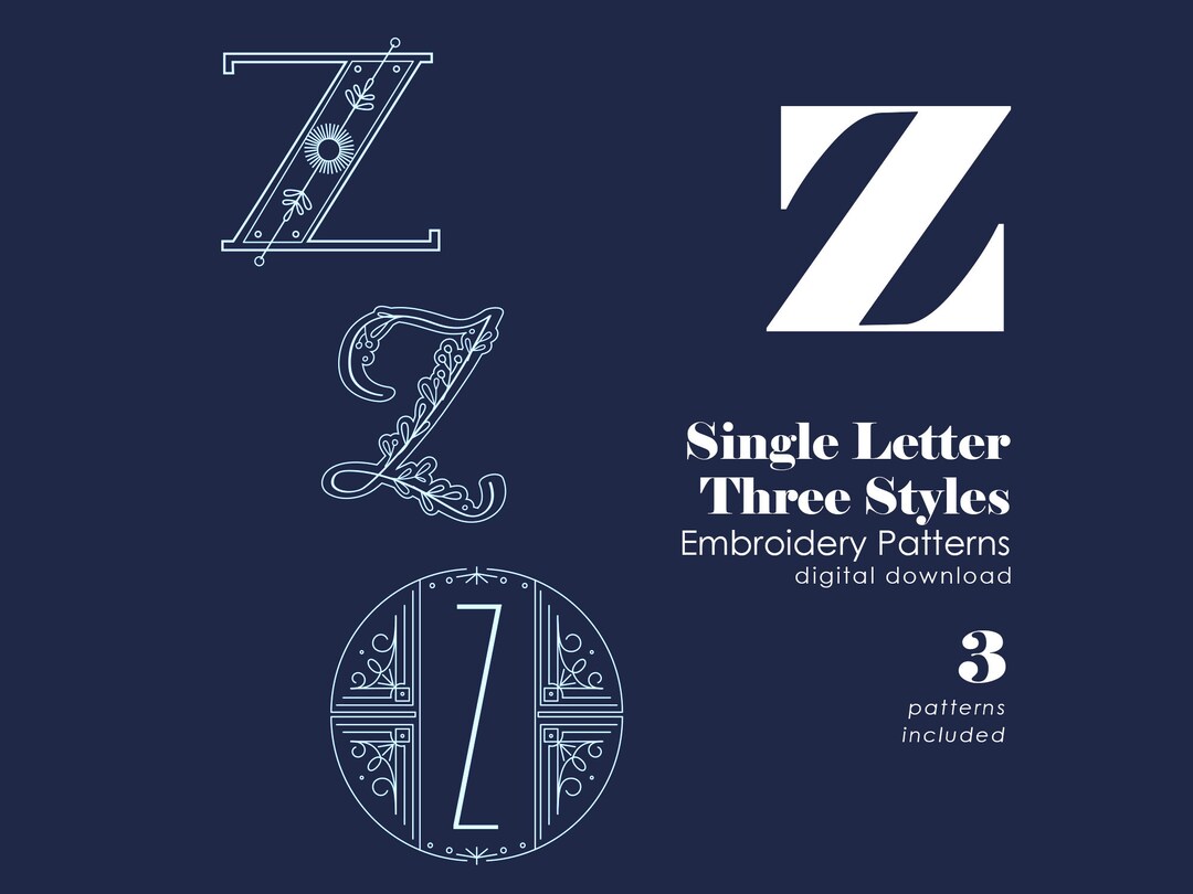 Monogram Embroidery Patterns | Letter Z Hand Embroidery Pattern in 3 ...