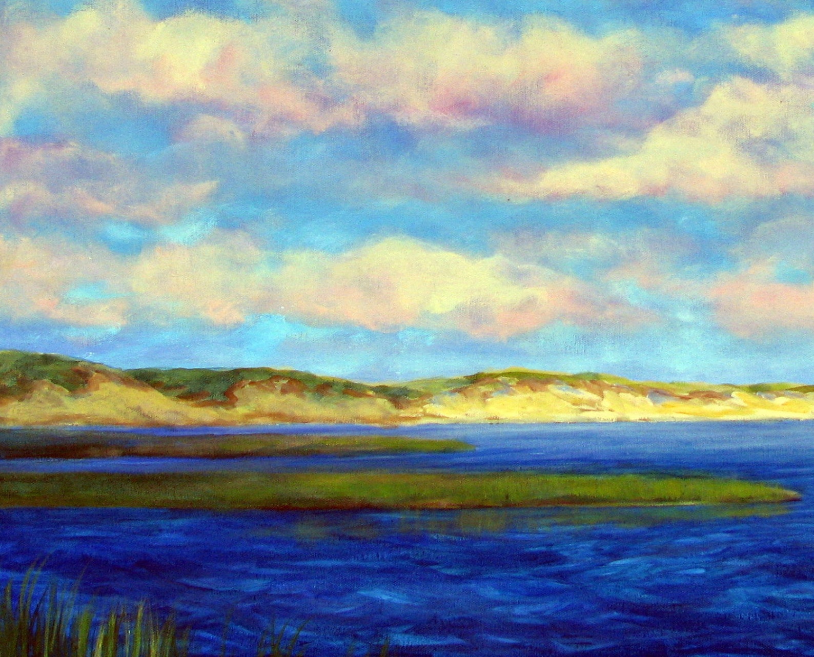 Original Acrylic Painting Sky Clouds Sea Sunlit Sand 24x - Etsy