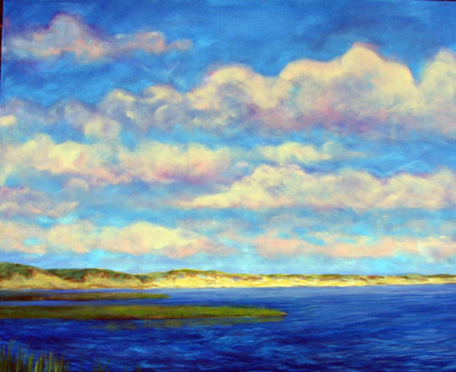 Original Acrylic Painting Sky Clouds Sea Sunlit Sand 24x - Etsy