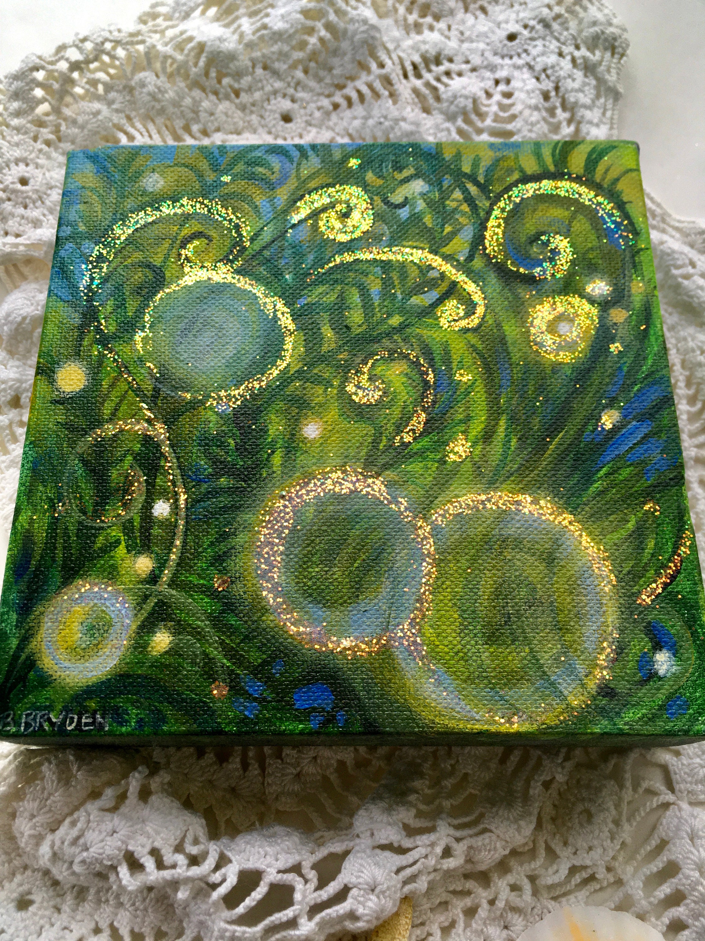 Green Ferns Fairy Orbs Magical Mystical Original Signed | Etsy