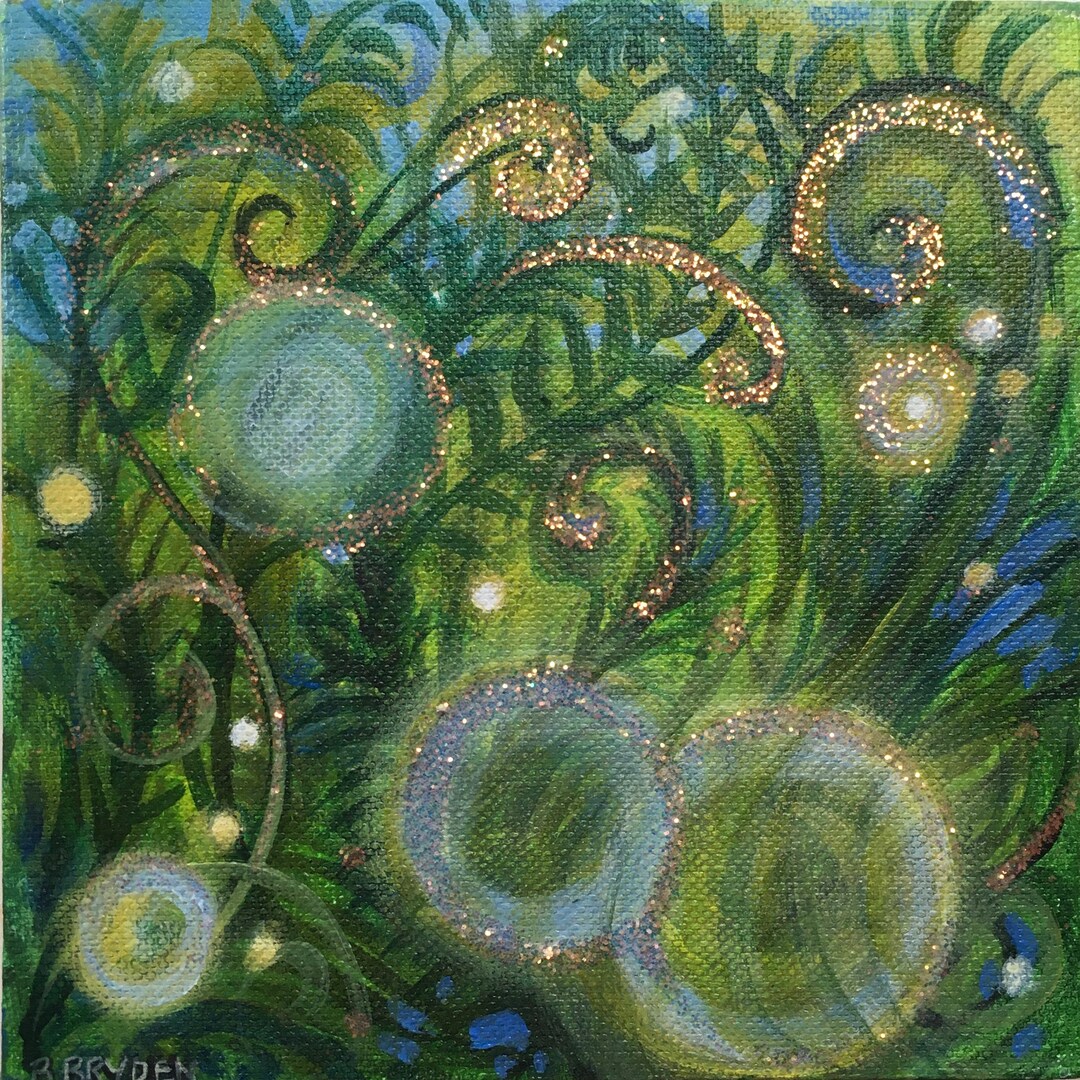 Green Ferns Fairy Orbs Magical Mystical Original Signed Acrylic ...