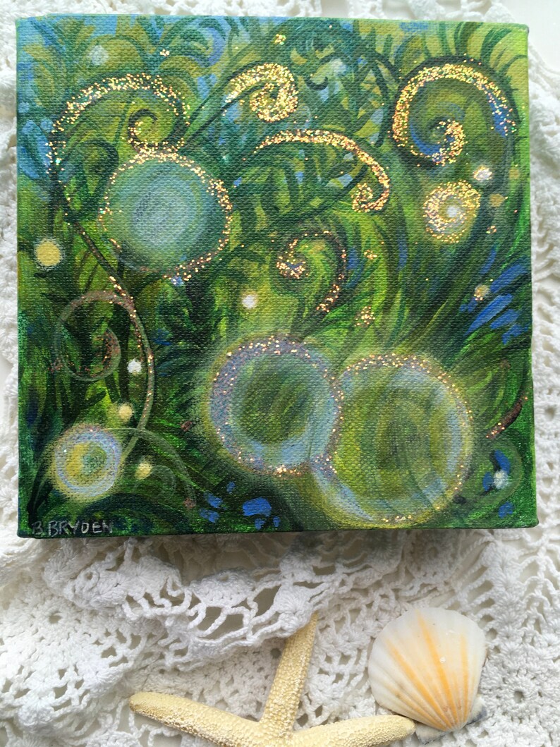 Green Ferns Fairy Orbs Magical Mystical Original Signed - Etsy
