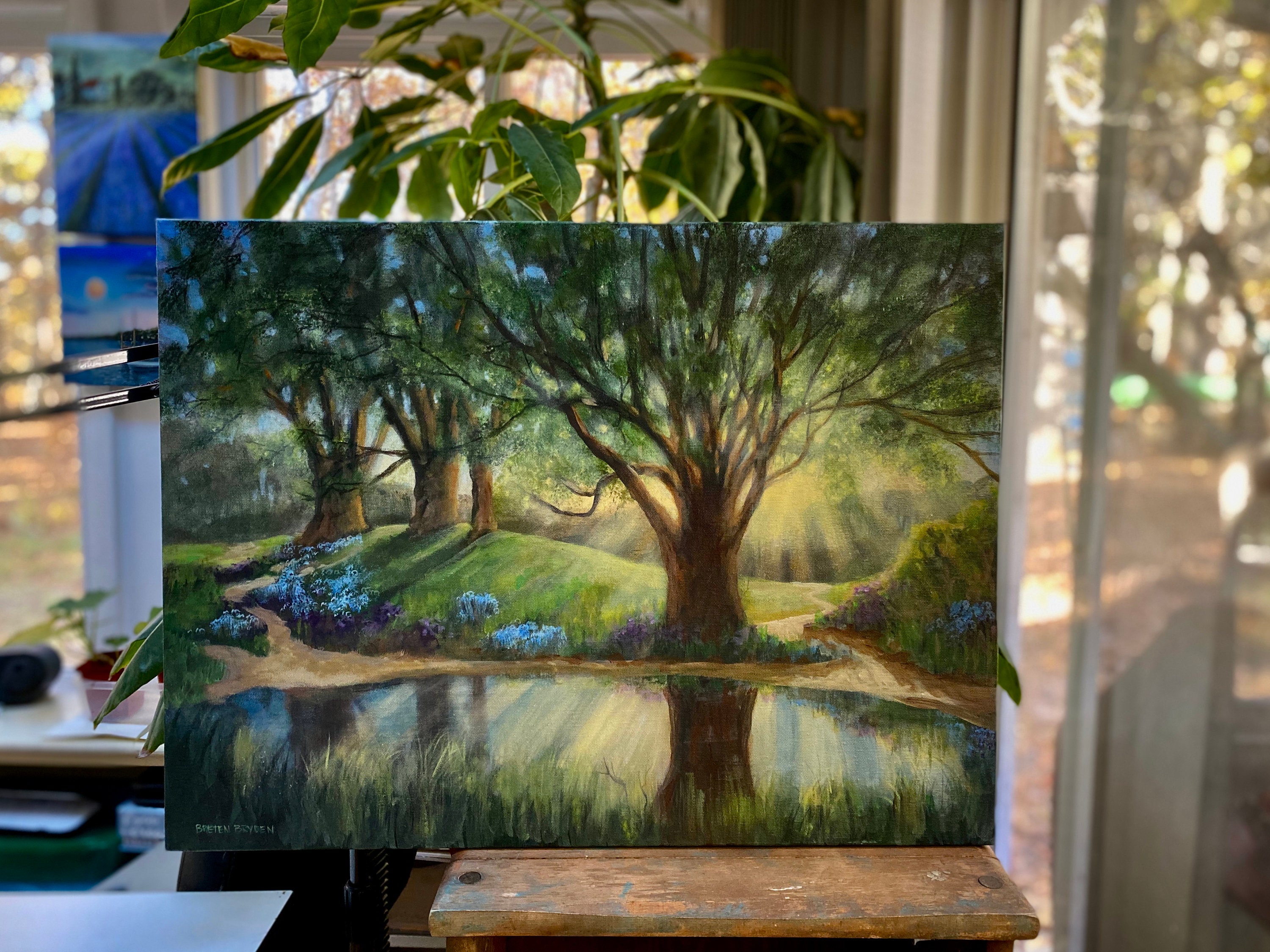 Original Acrylic Painting Trees Sunset Garden Flowers | Etsy