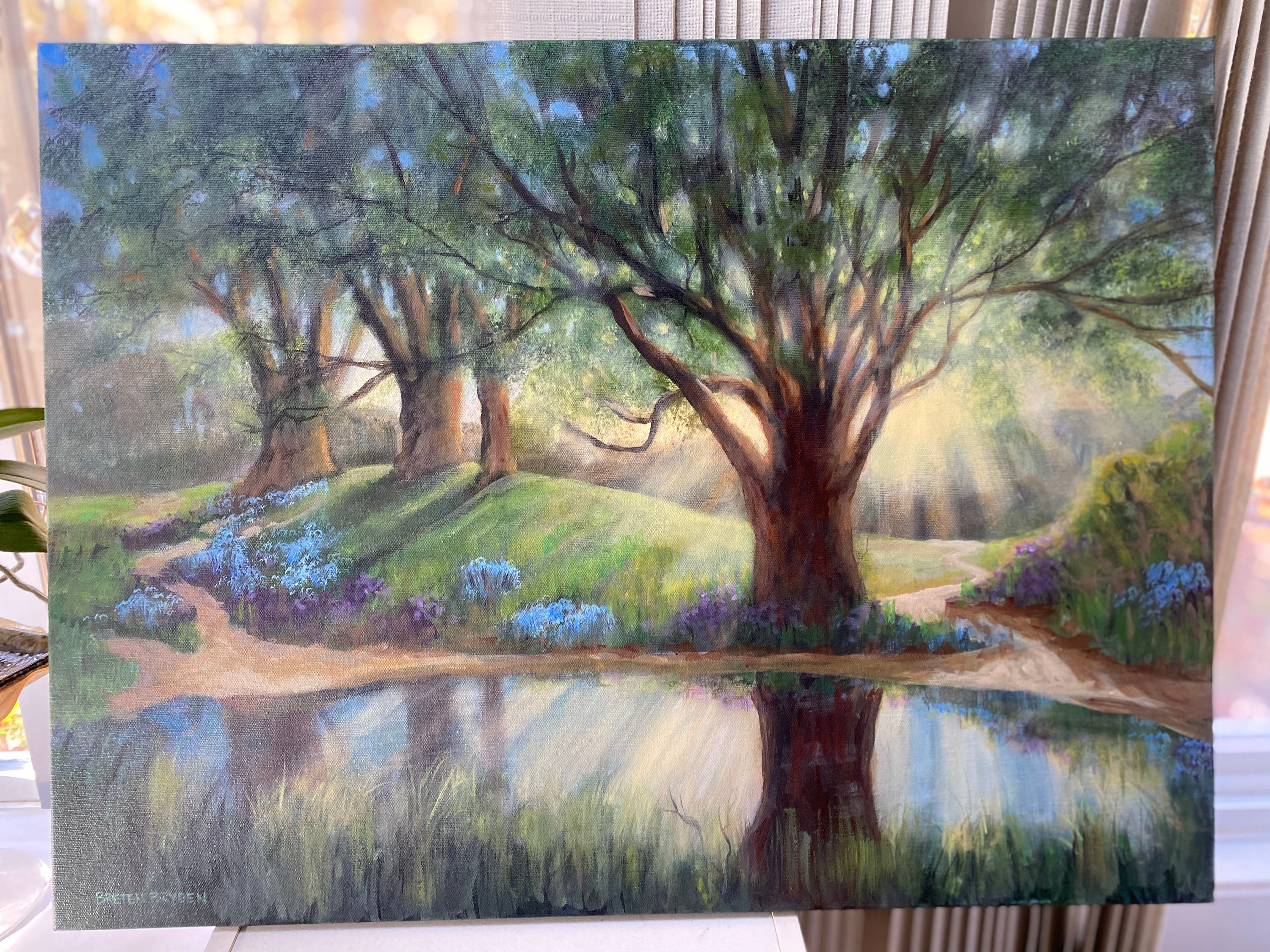 Original Acrylic Painting Trees Sunset Garden Flowers | Etsy