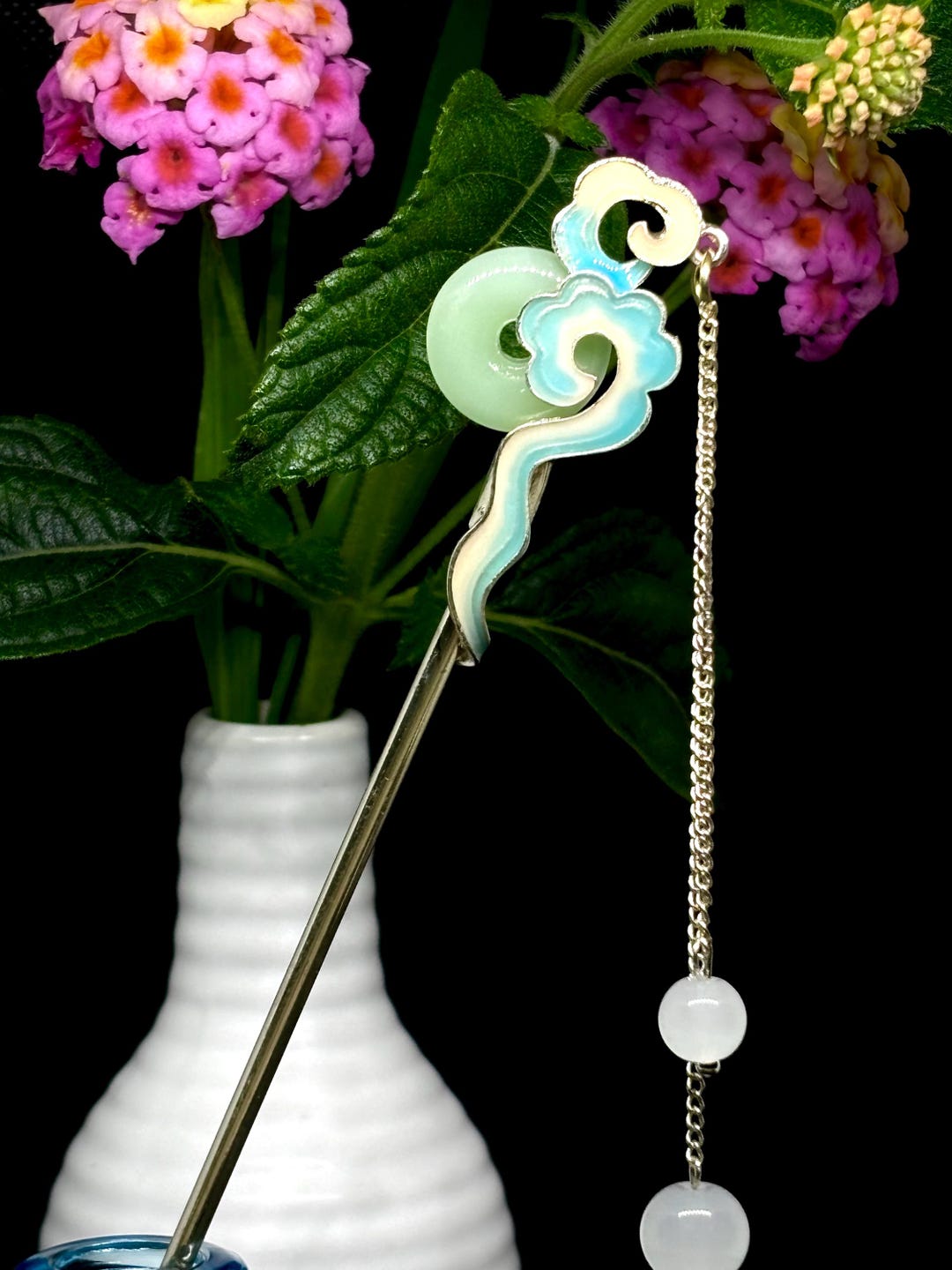 Cloudy Chinese Traditional Hair Stick: 18 Cm Blue and Pink Metal ...
