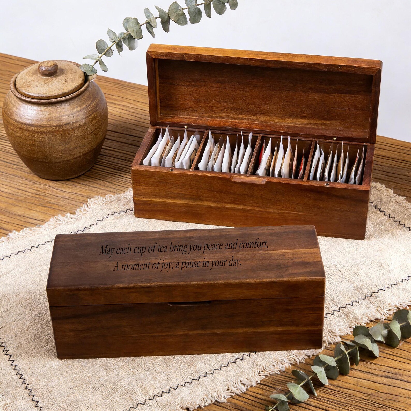 Personalized Wooden Tea Bag Storage Box, Drawer Organizer With Dividers ...