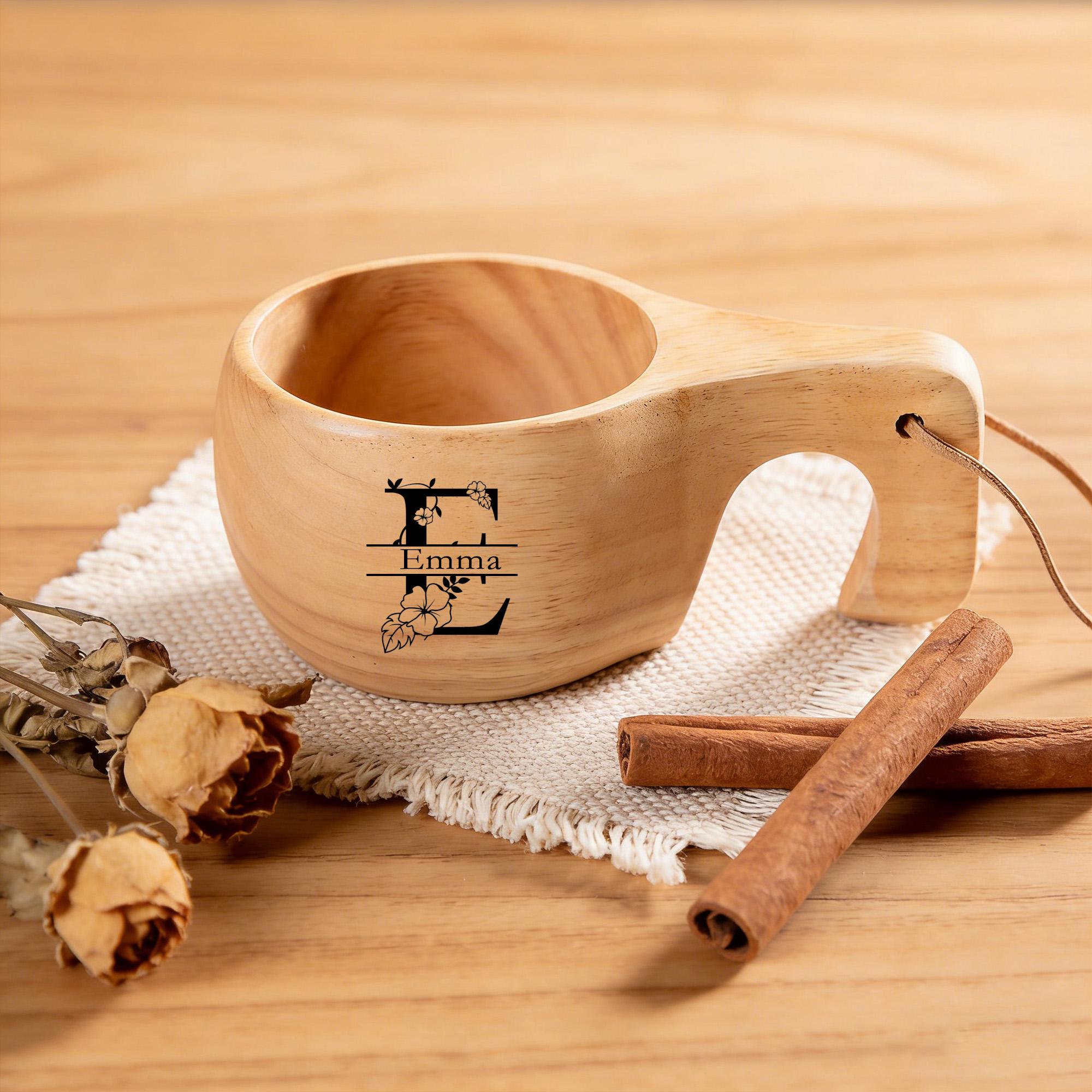 Personalized Rubberwood Milk Cup, Wooden Mug With Handle – Japanese ...
