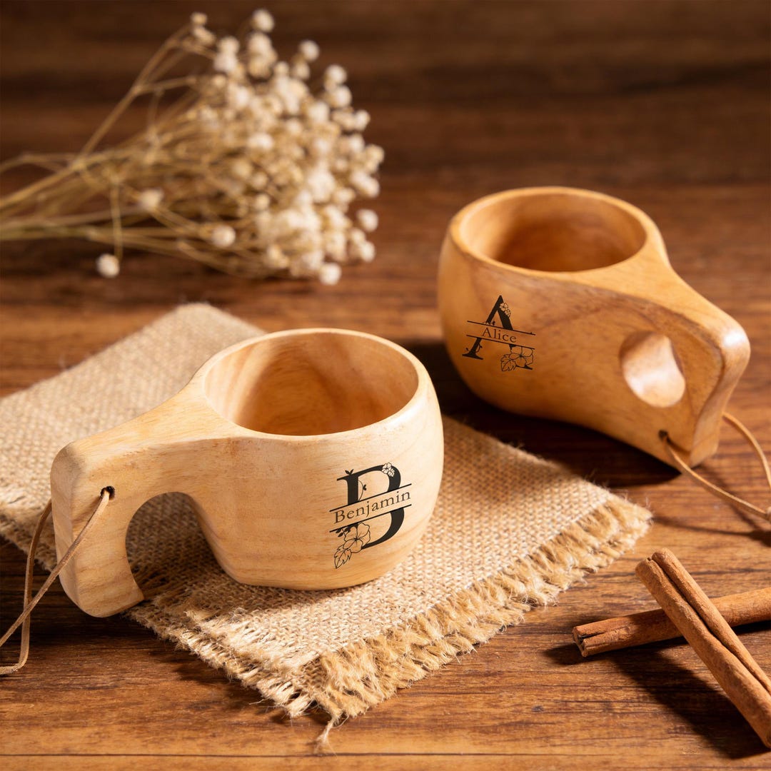 Personalized Rubberwood Milk Cup, Wooden Mug With Handle – Japanese ...
