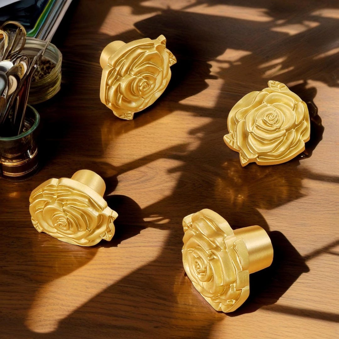 Brass Rose Shaped Knob, Modern Drawer Knob, Gold Wardrobe Knob, Gold Cabinet Knob, Solid Brass ...