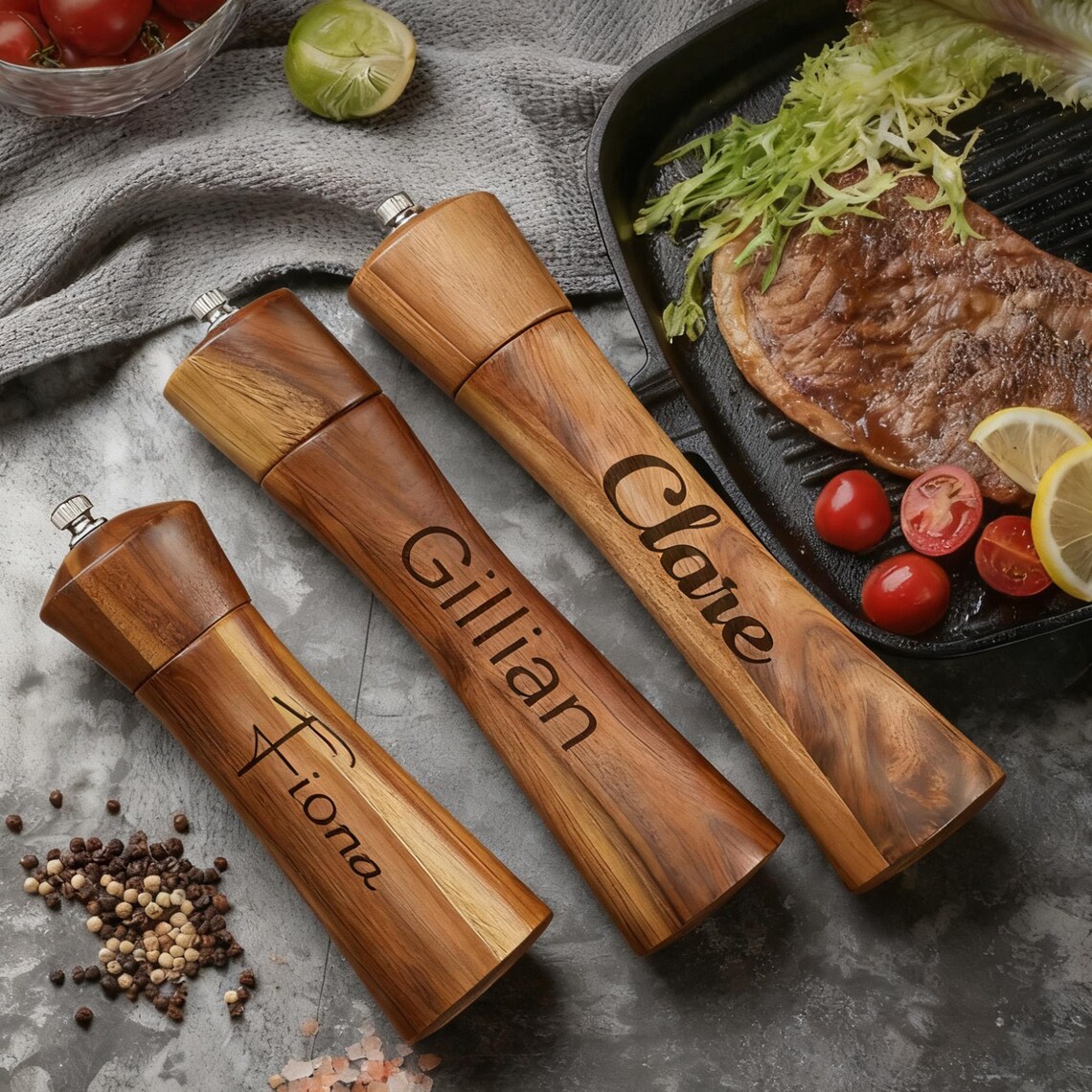 Personalized Acacia Wood Pepper Grinder, Manual Black Pepper Mill for ...