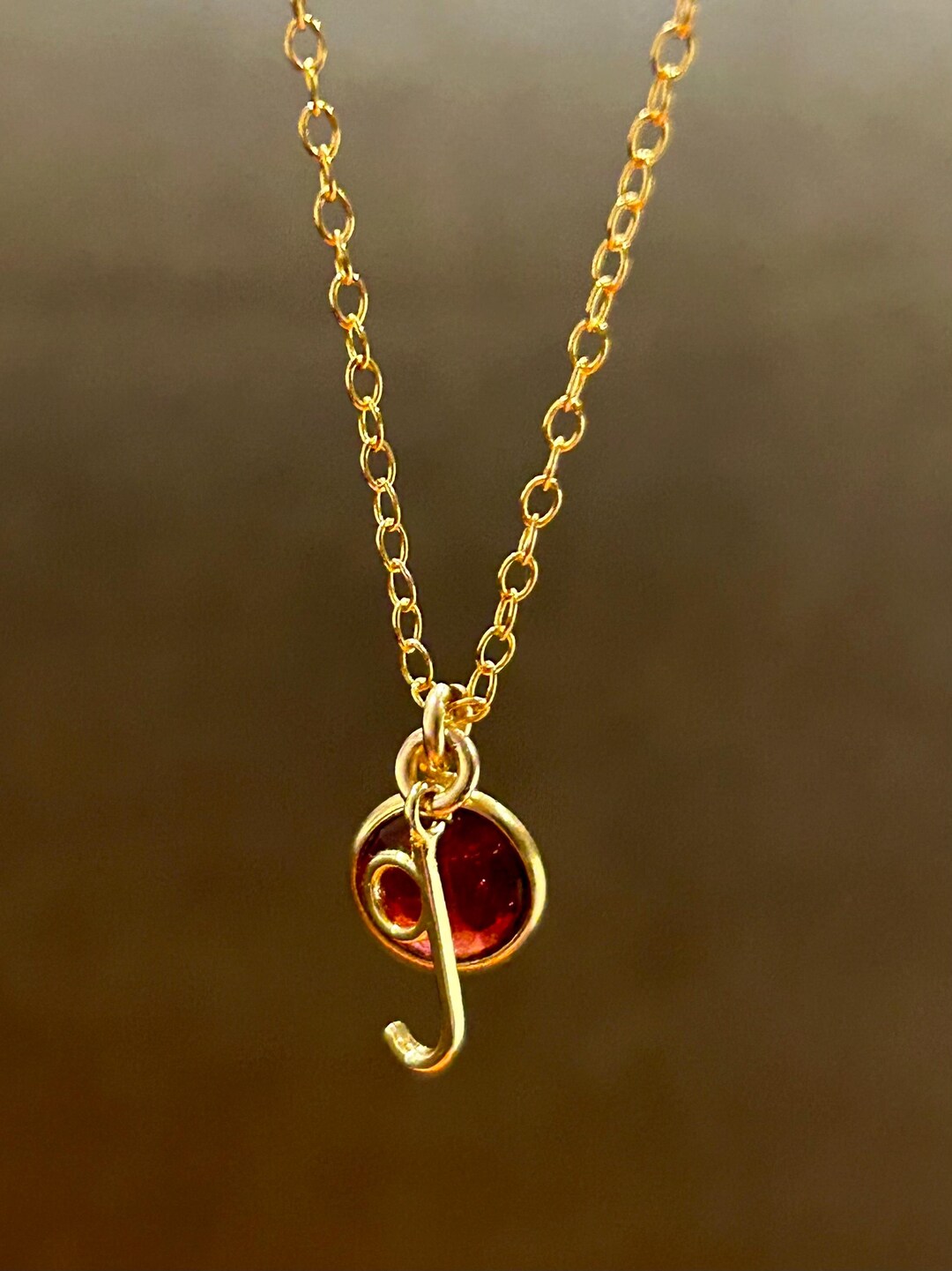 Custom Garnet Initial Necklace Gold • January Birthstone Necklace ...