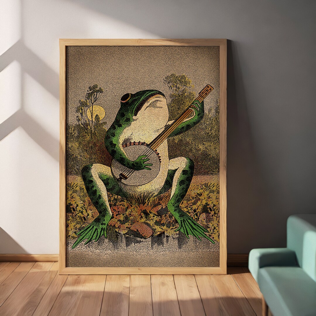 A Frog Playing Banjo in the Moonlight Vintage Poster, Art Deco, Vintage ...
