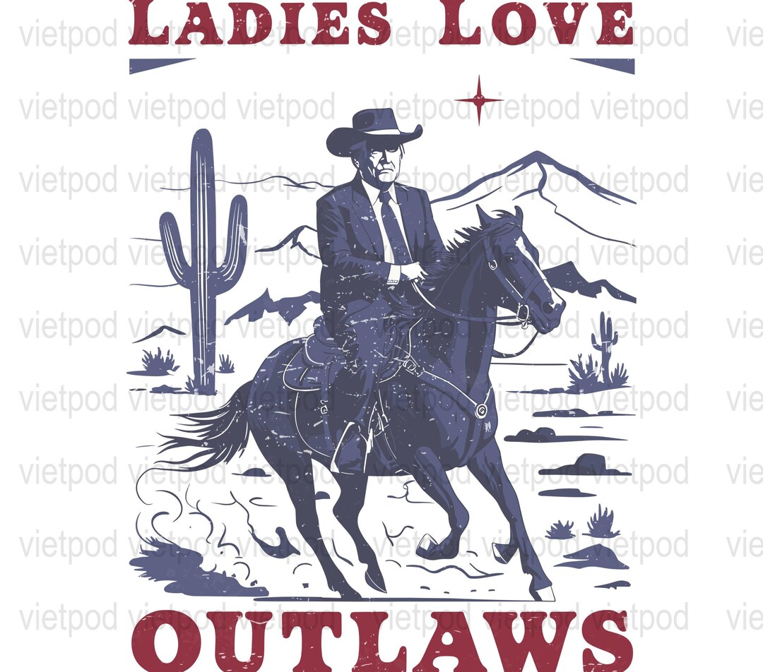 Ladies Love Outlaws Digital Art, Cowboy Riding Horse Design, Desert ...