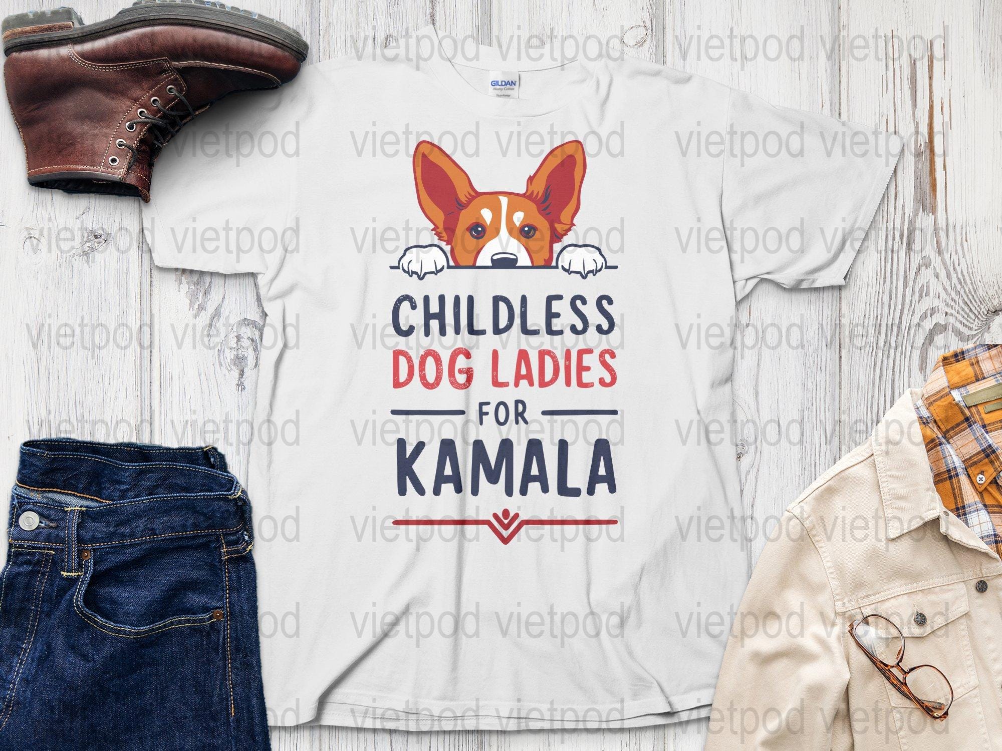 Childless Dog Ladies for Kamala Harris President 2024 PNG, Funny Corgi ...