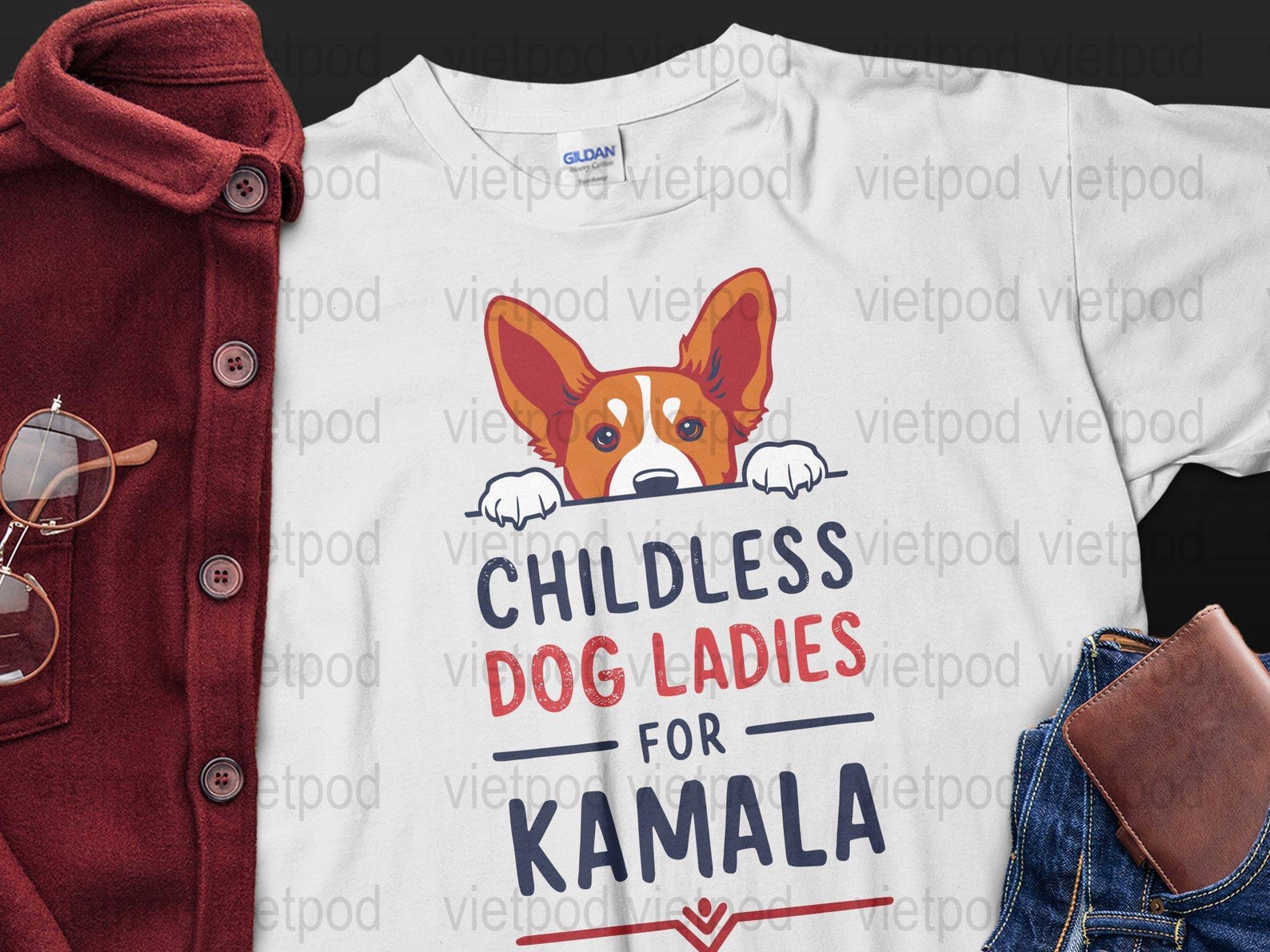 Childless Dog Ladies for Kamala Harris President 2024 PNG, Funny Corgi ...