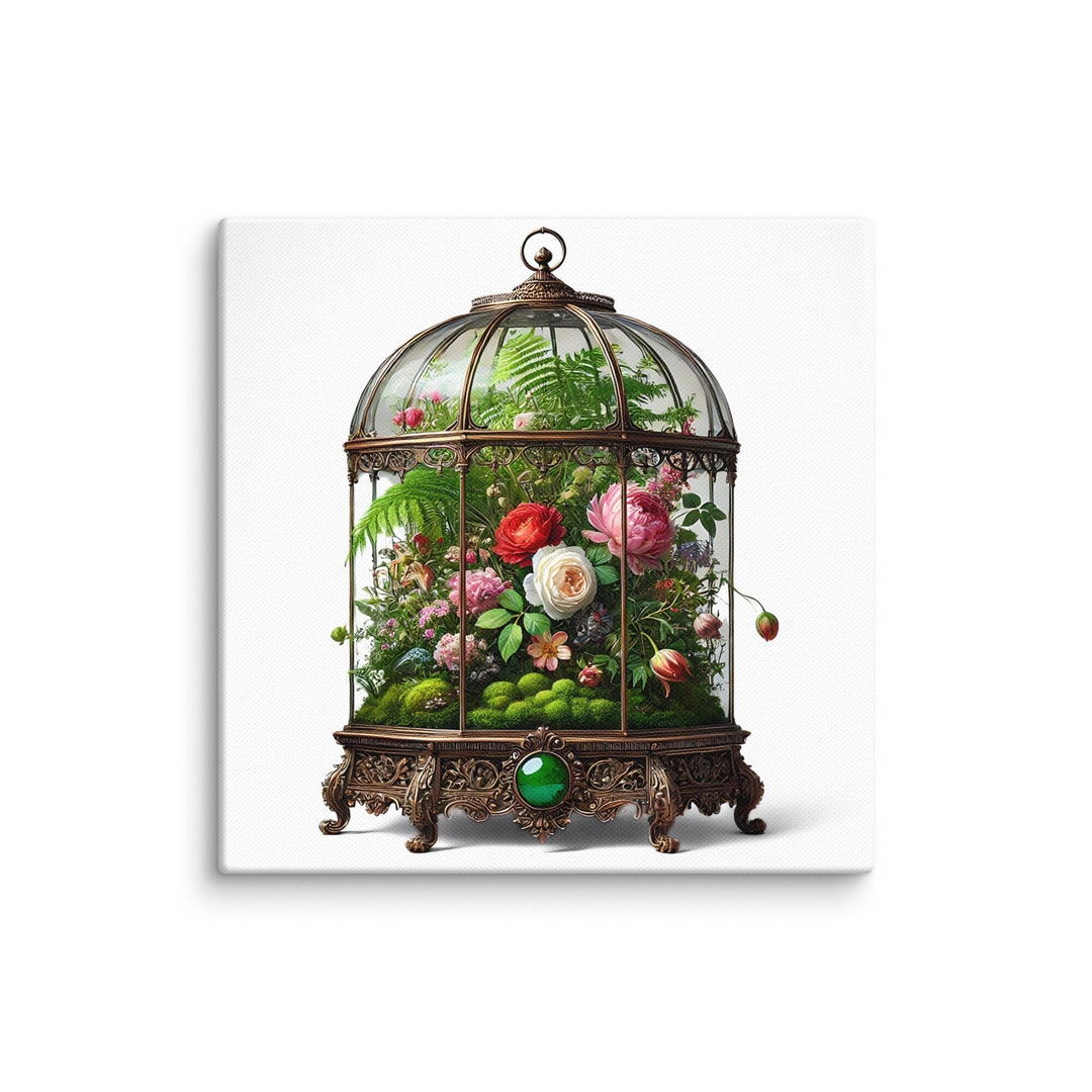 Elegant Botanical Wardian Case Canvas Print Vintage Floral Art Nature ...