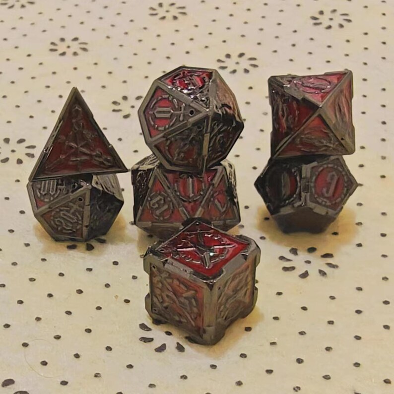 Black Red Metal, Polyhedral Dice Set, Dungeons Dragons Dnd Pathfinder ...
