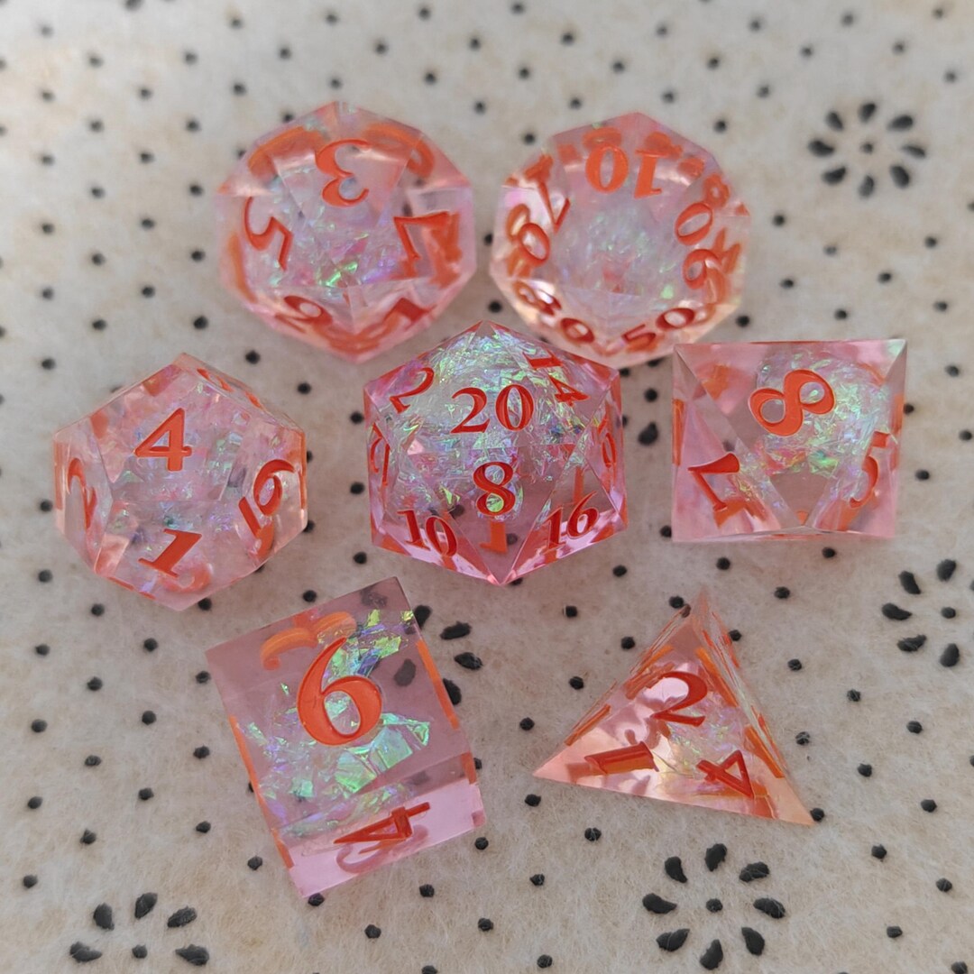 Pink Dice Set for Dnd, 7 Piece Sharp Edge Resin Dice Set, Handmade ...