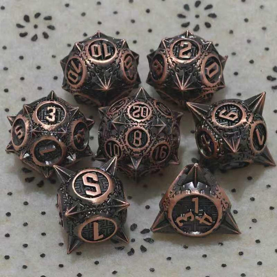 Polyhedral Metal DND Dice, 7 Piece Metal Spikes Dice Set, D4 D6 D8 D10 ...