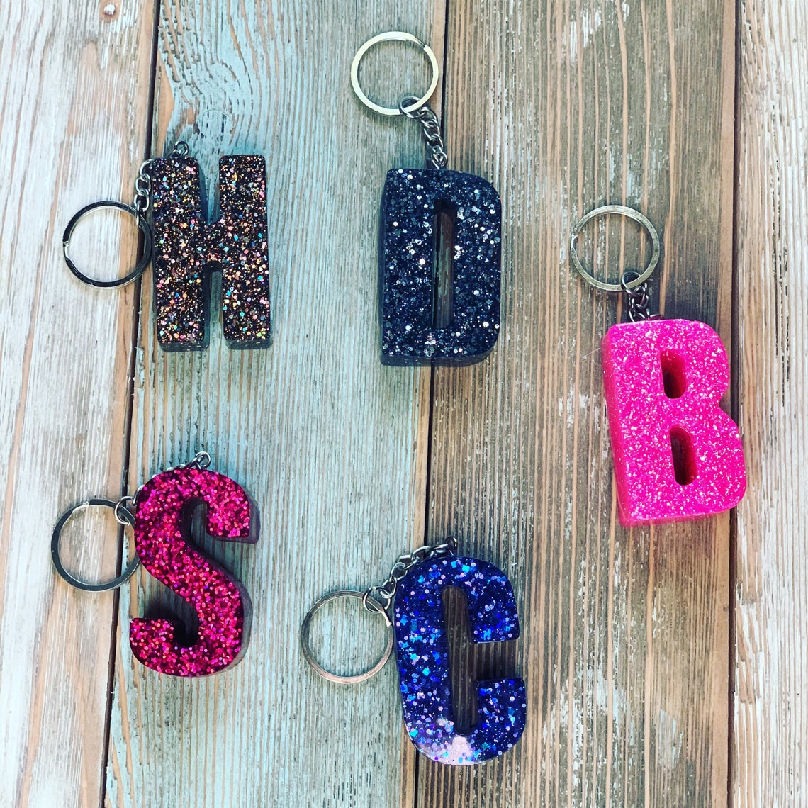 Personalized Glitter Initial Keychain Plain or With Tassel and Crystal ...