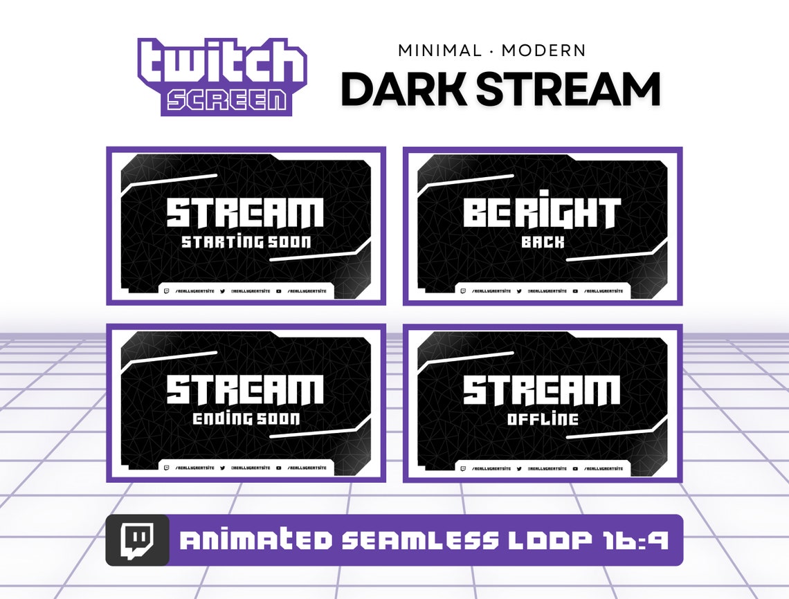 Dark Twitch Stream Screens Overlays Package Animated Vtuber Backgrounds ...