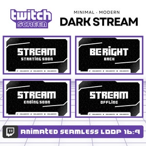 Dark Twitch Stream Screens Overlays Package Animated Vtuber Backgrounds ...