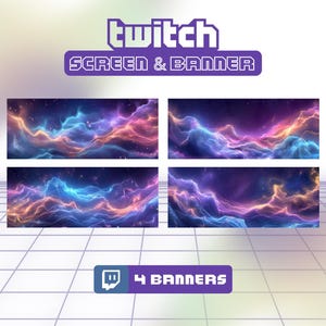 Purple Twitch Stream Screens Overlays Galaxy Neon Animated Vtuber ...