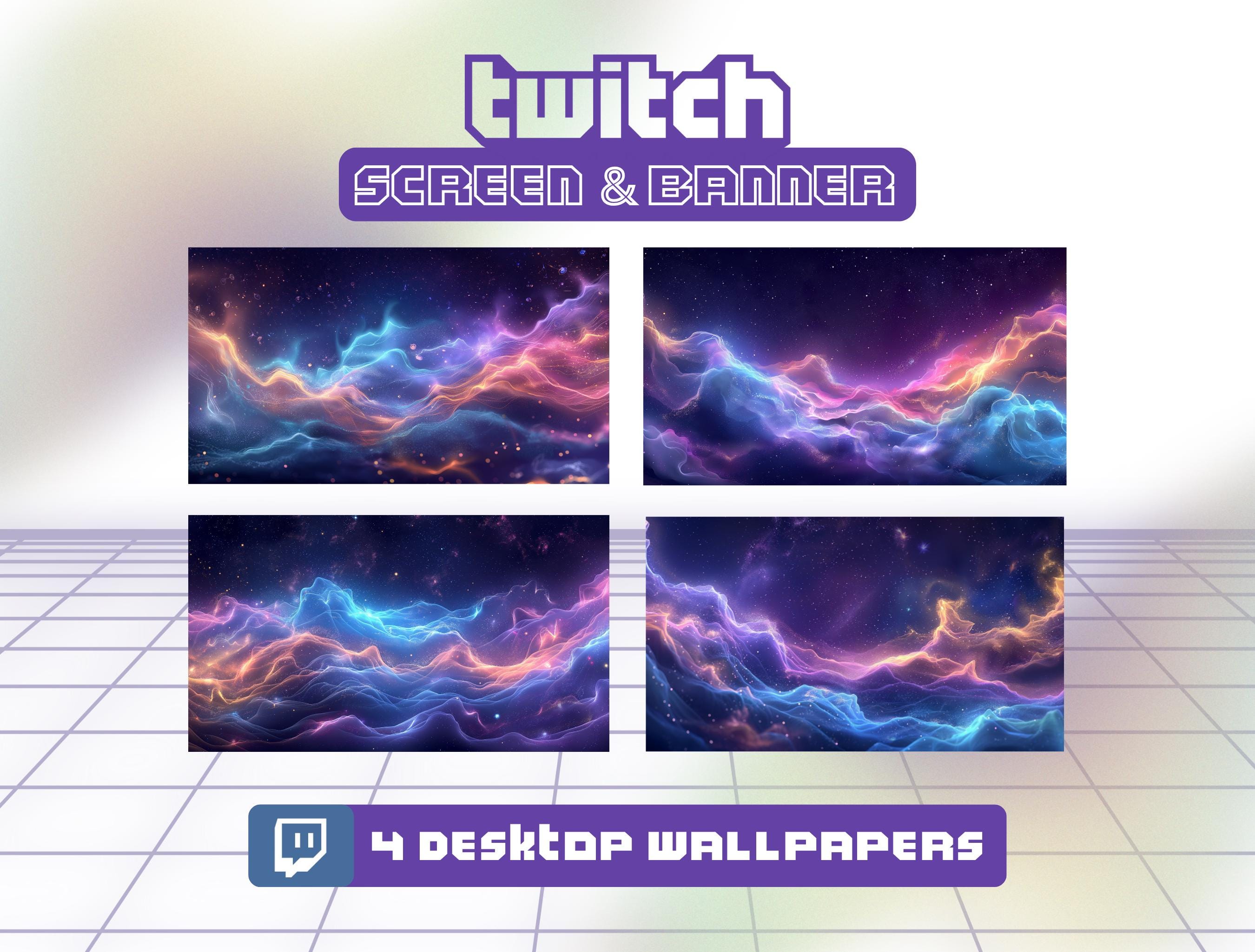 Purple Twitch Stream Screens Overlays Galaxy Neon Animated Vtuber ...
