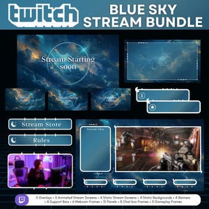 Blue Twitch Stream Screens Overlays Package Twitch Animated Vtuber ...