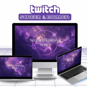 Purple Twitch Stream Screens Overlays Galaxy Neon Animated Vtuber ...