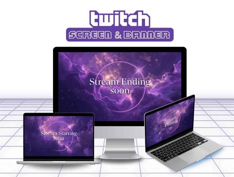 Purple Twitch Stream Screens Overlays Galaxy Neon Animated Vtuber ...