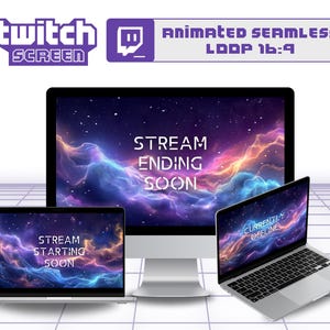 Purple Twitch Stream Screens Overlays Galaxy Neon Animated Vtuber ...