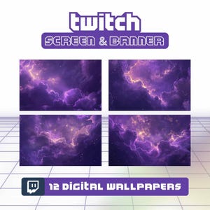 Purple Twitch Stream Screens Overlays Galaxy Neon Animated Vtuber ...