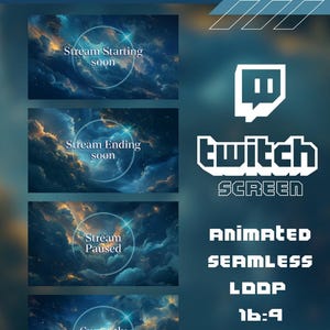 Blue Twitch Stream Screens Overlays Package Animated Vtuber Backgrounds ...