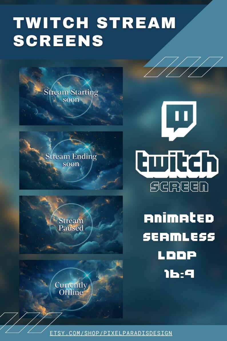 Blue Sky Twitch Stream Screens, Animated Overlay Set (digital Download ...