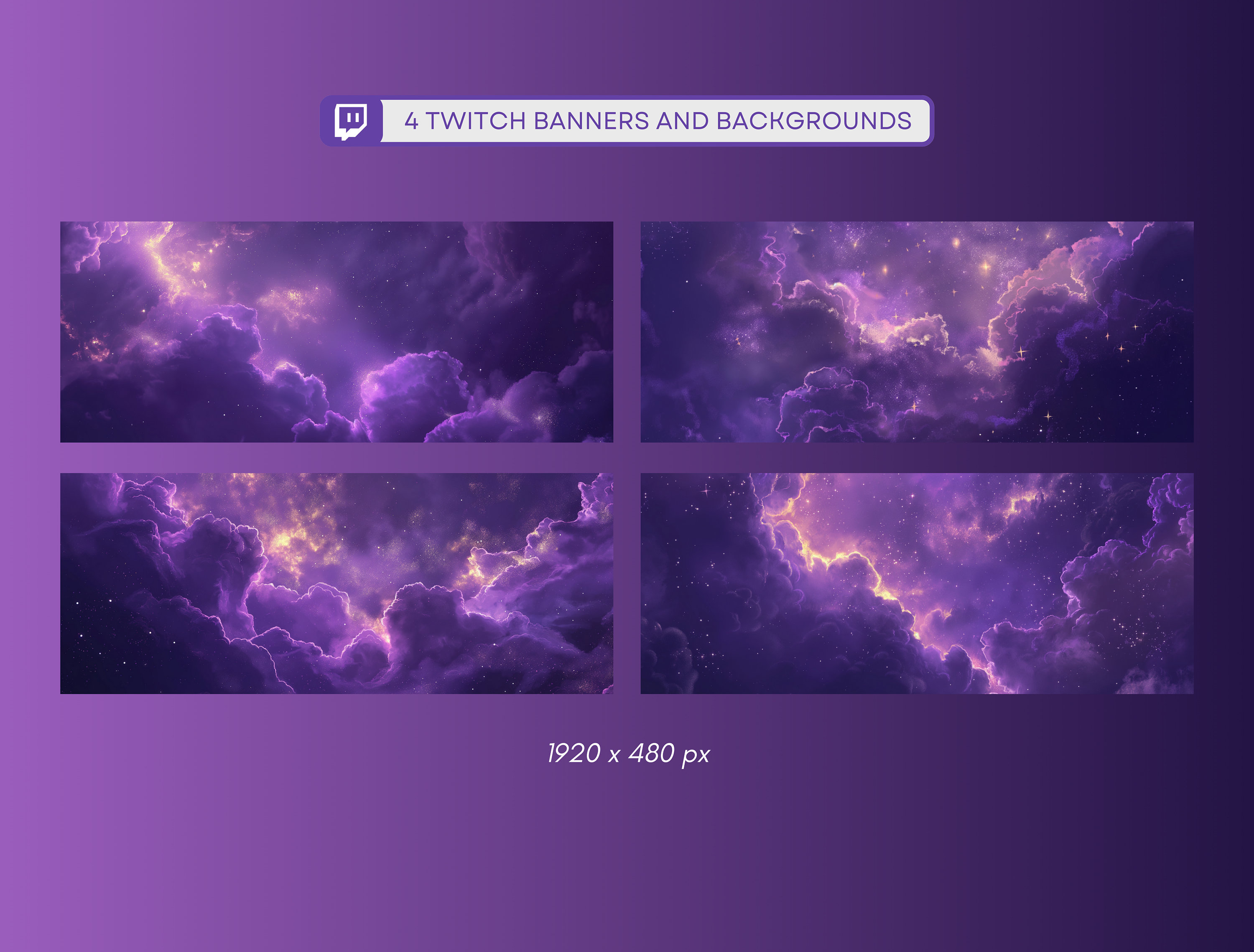 Purple Twitch Stream Screens Overlays Package Twitch Animated Vtuber ...