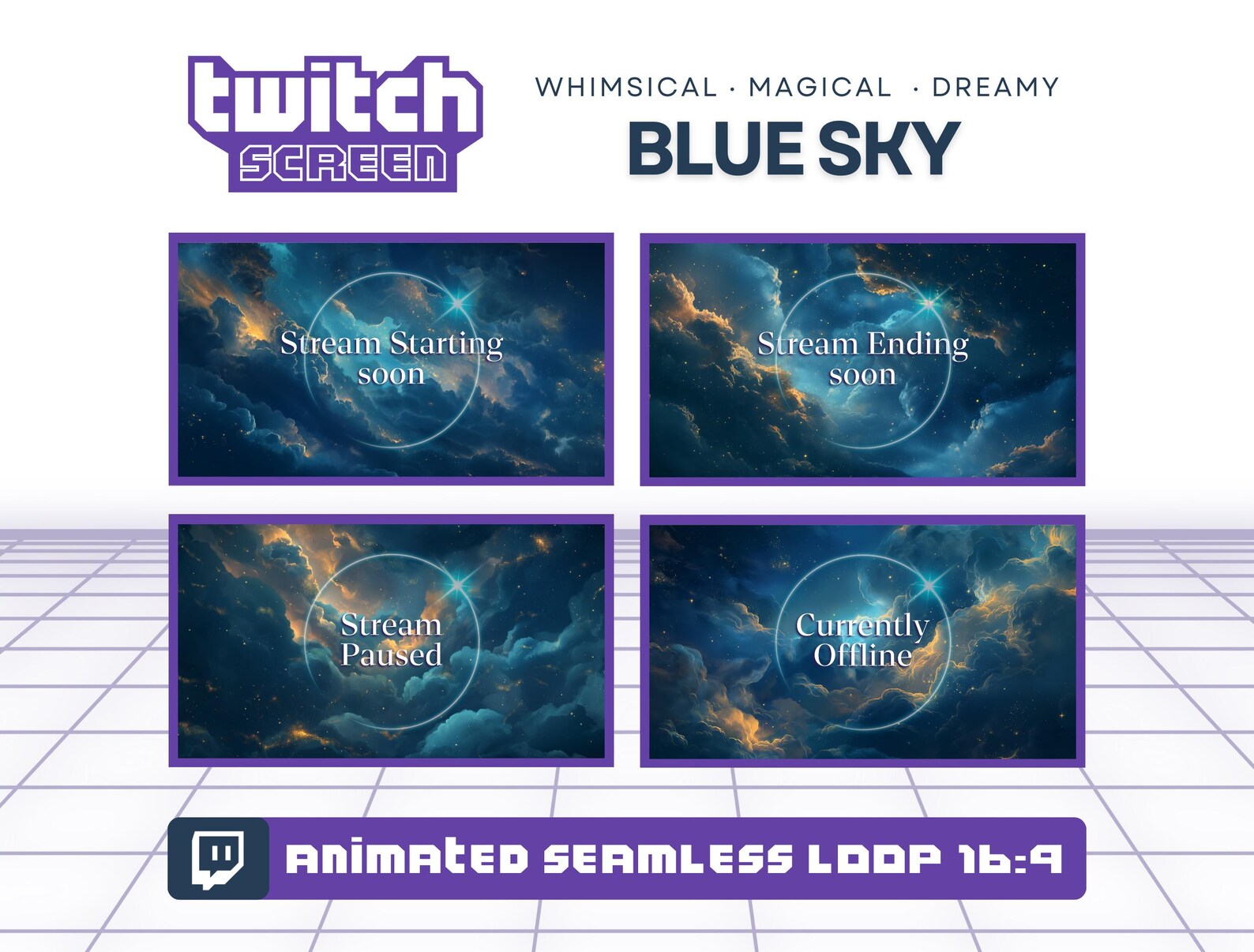 Blue Twitch Stream Screens Overlays Package Animated Vtuber Backgrounds ...