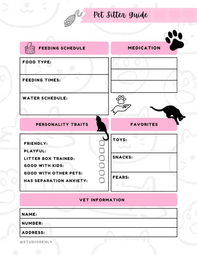 Cat Care Pet Tracker Planner Printable Downloadable Inserts 8 Pages - Etsy