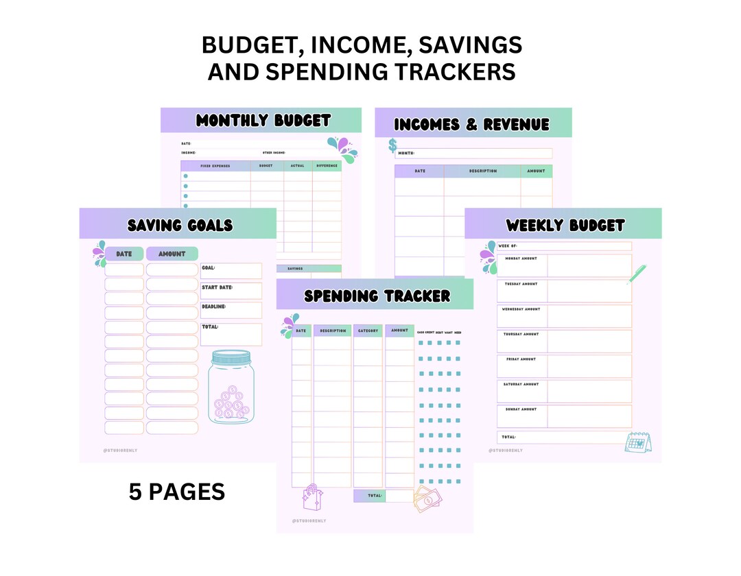Budget, Spending and Savings Tracker Planner Printable Downloadable ...