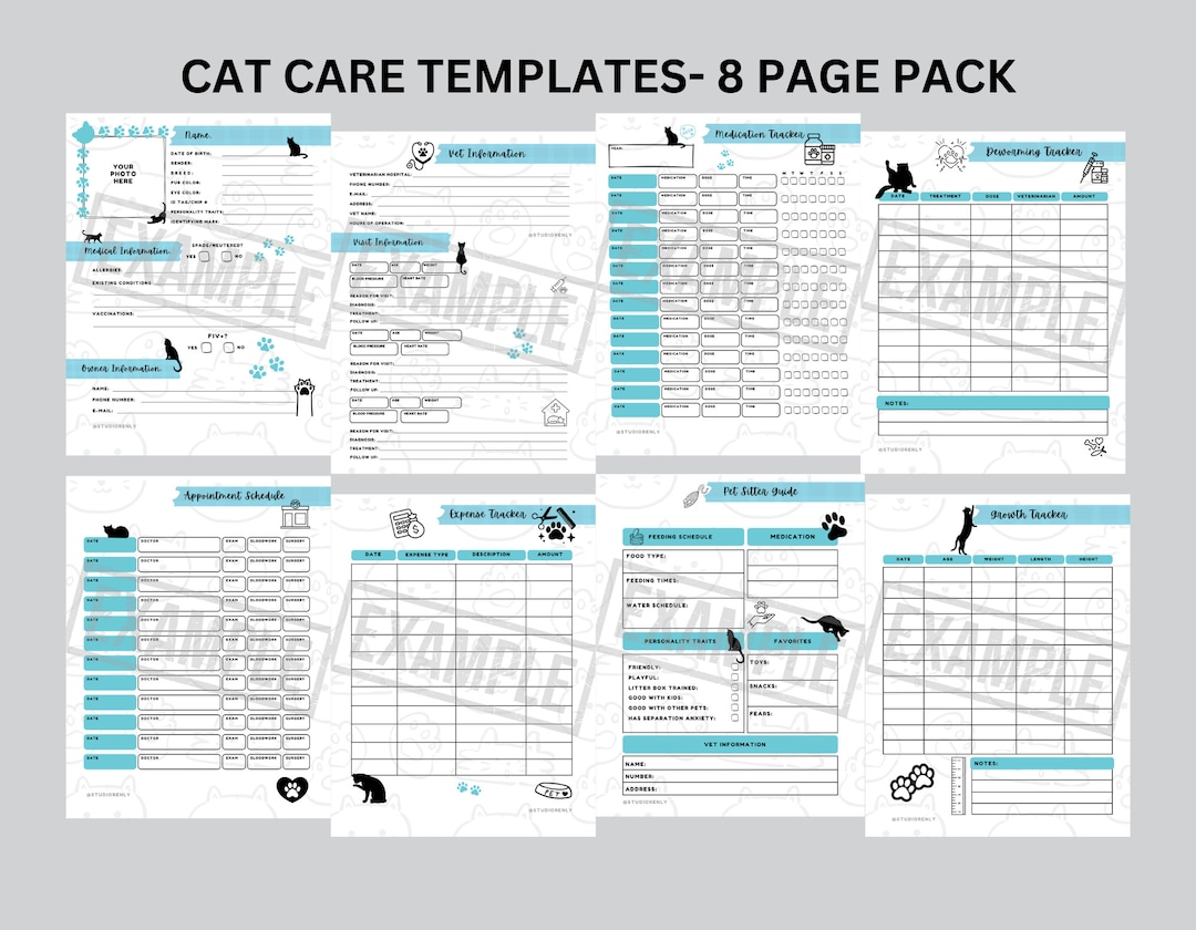 Cat Care Pet Tracker Planner Printable Downloadable Inserts 8 Pages - Etsy