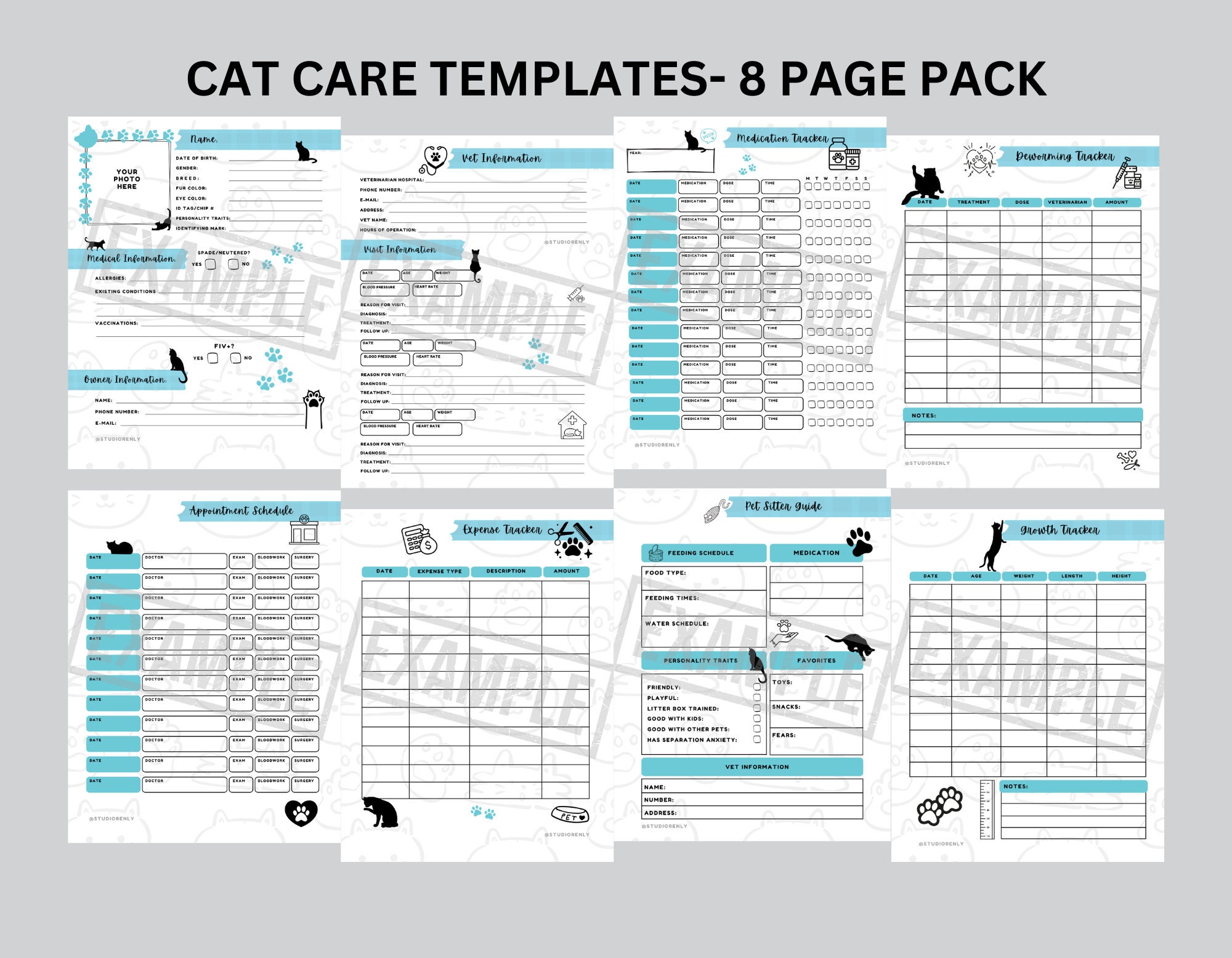 Cat Care Pet Tracker Planner Printable Downloadable Inserts 8 Pages - Etsy